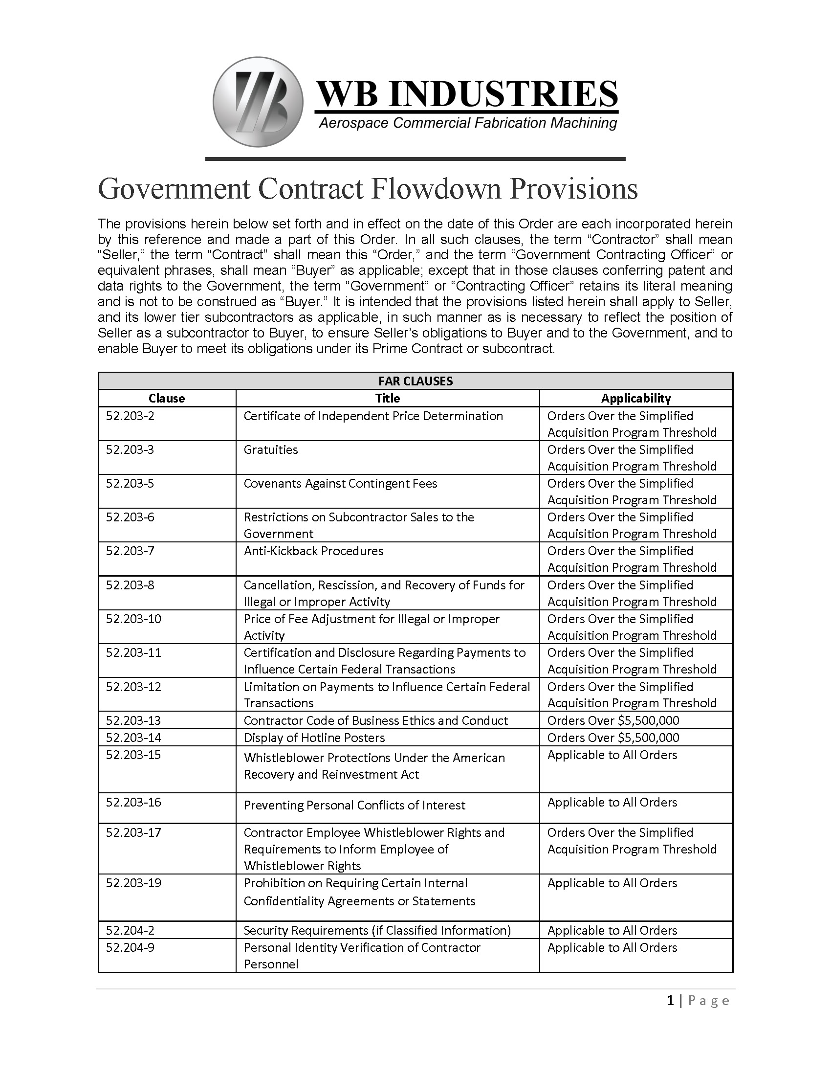 6-2020 Government Contract Flowdown Provisions _Page_01 - WB Industries